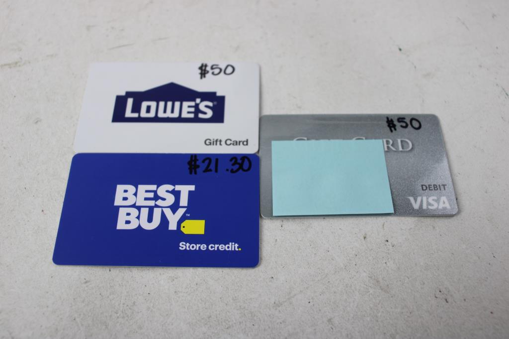 Lowe's, Visa Debit, And Best Buy Gift Cards, 3 Pieces | Property Room
