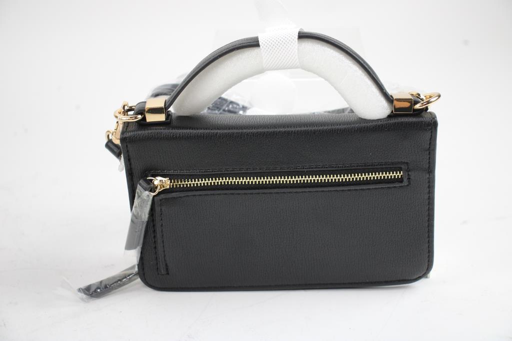 Madison West Black Leather Side Satchel Bag | Property Room