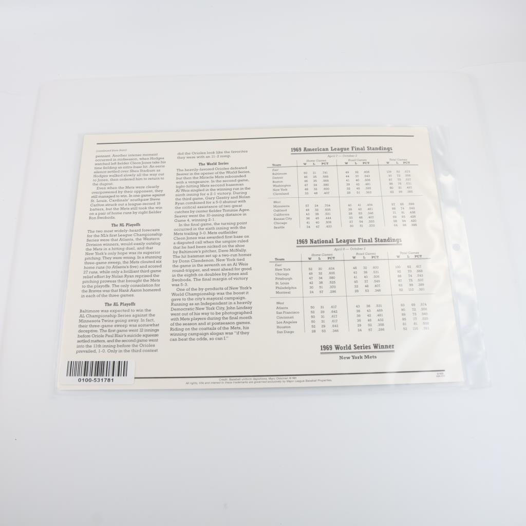 Major League Baseball 1969 Professional Baseball 100th Anniversary ...