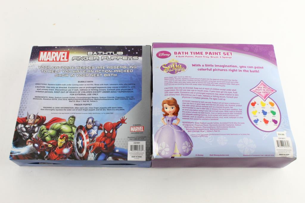 Marvel Bathtub Finger Puppets And Disney Sofia The First Bath Time ...
