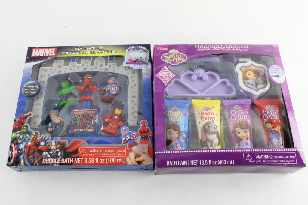 Marvel Bathtub Finger Puppets And Disney Sofia The First Bath Time ...
