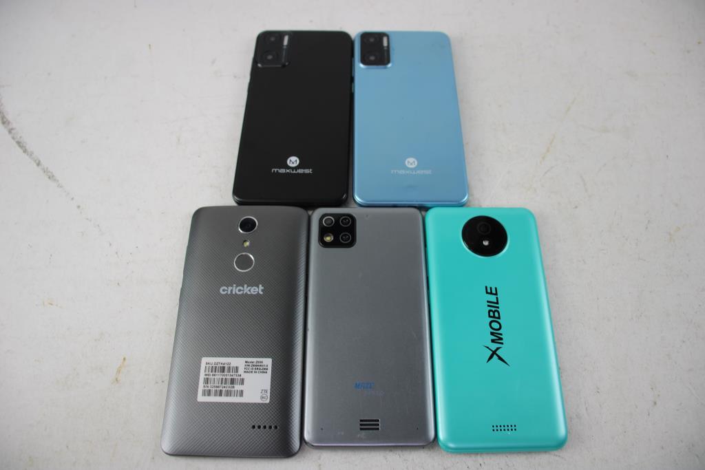 Maxwest And More Cell Phone Lot, 5 Pieces, Sold For Parts | Property Room