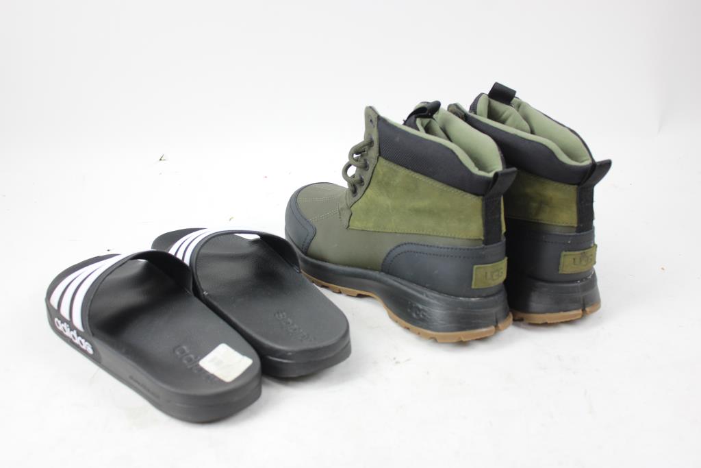 Men's UGG Emmett Duck Boot Green And Adidas Sandal Slides Size 8, And ...