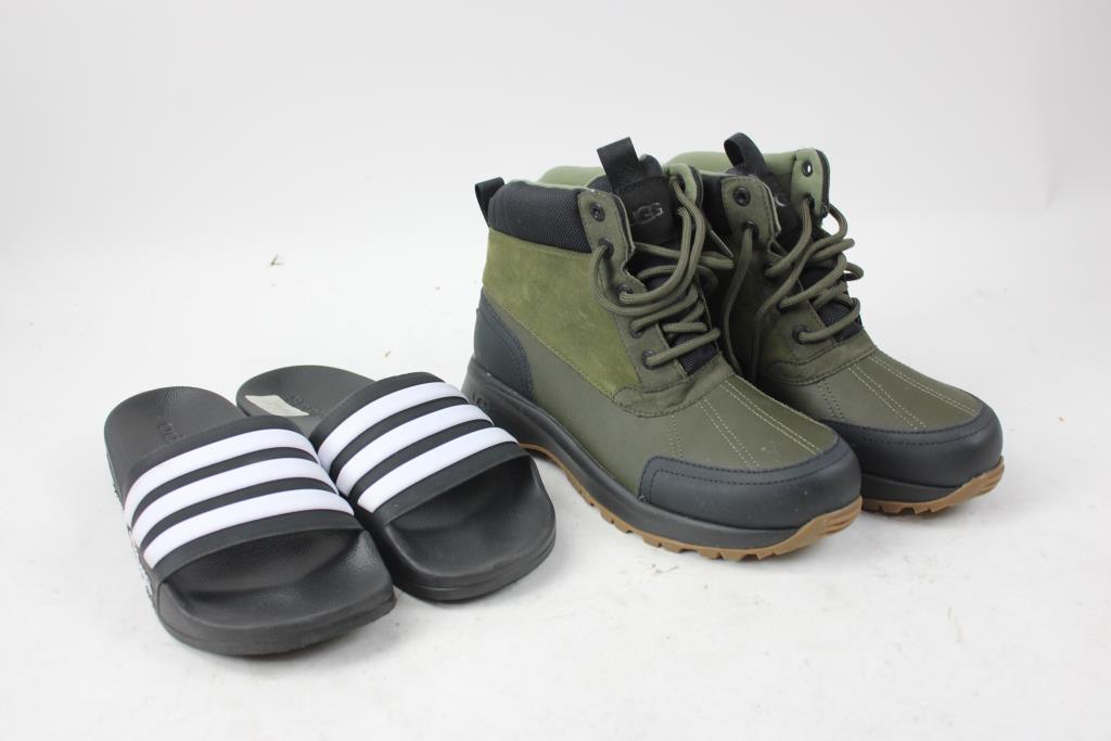 Men's UGG Emmett Duck Boot Green And Adidas Sandal Slides Size 8, And ...