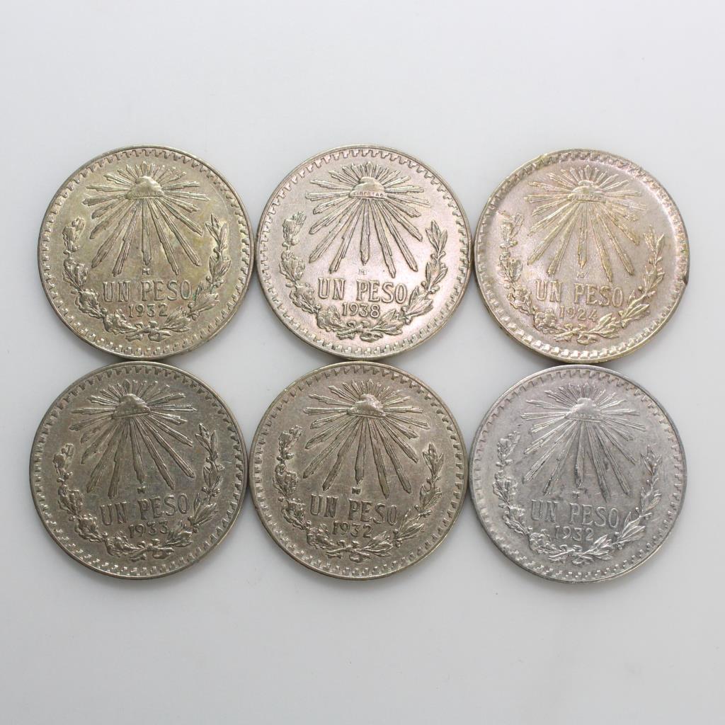 Mexico Silver 1 Peso Coins, 6 Pieces | Property Room