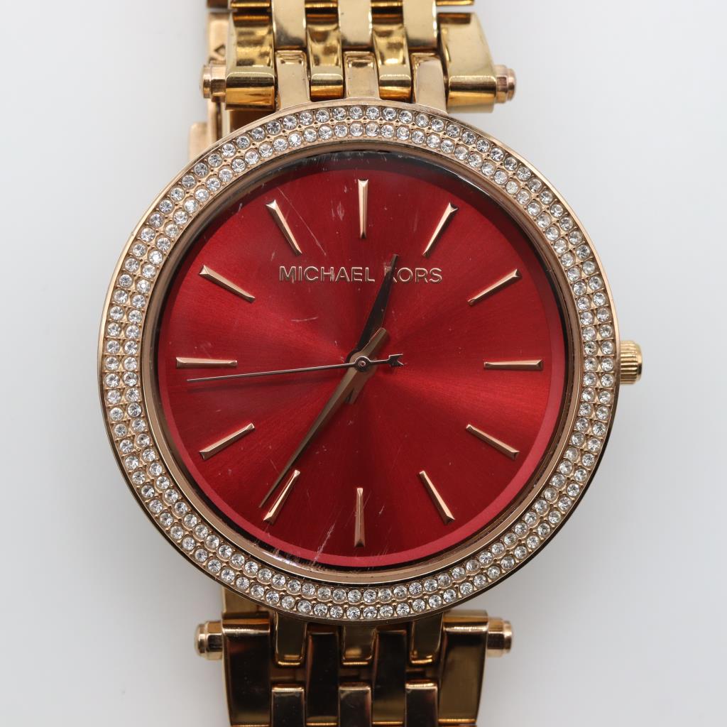 Michael Kors Darci Crystal Bezel Dark Red Dial Watch | Property Room