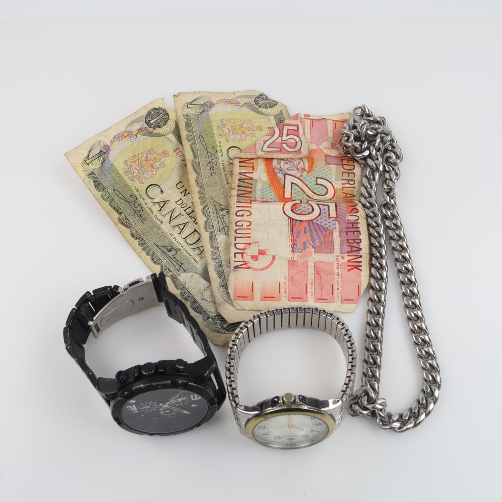 Mixed Jewelry And Watches With Foreign Currency, 7 Pieces | Property Room