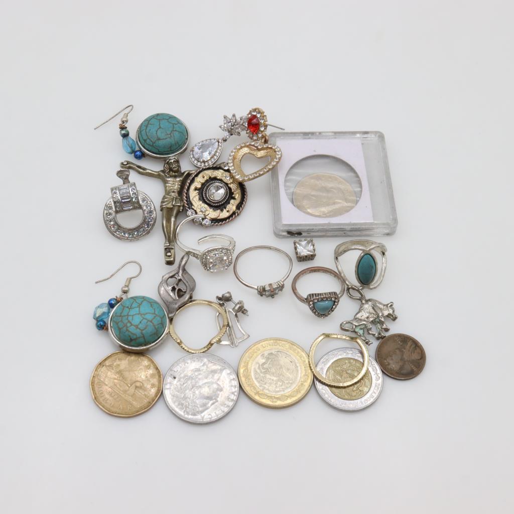 Mixed Jewelry With US And Foreign Coins, 14+ Pieces | Property Room