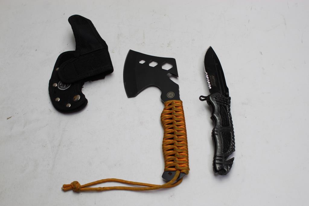 Mtech Ballistic Folding Knife , UTS Hatchet 2 Pieces | Property Room