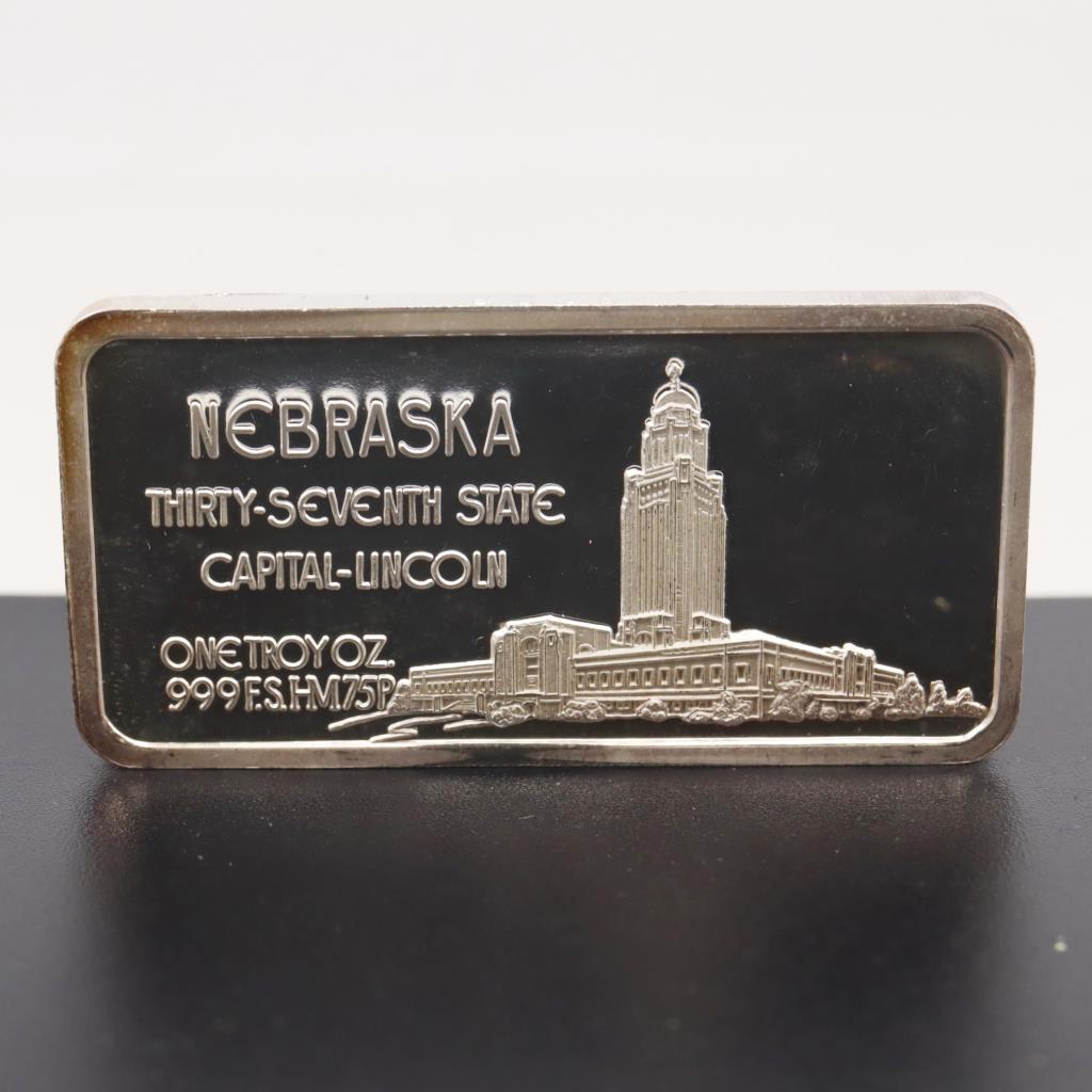 Nebraska 37th State Fine Silver 1 Troy Oz Bar | Property Room