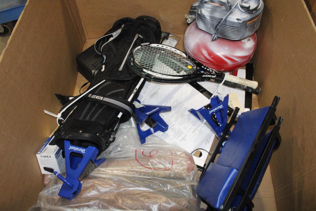 Pallet With Compressor, Racquets & More, 10+ Pieces | Property Room