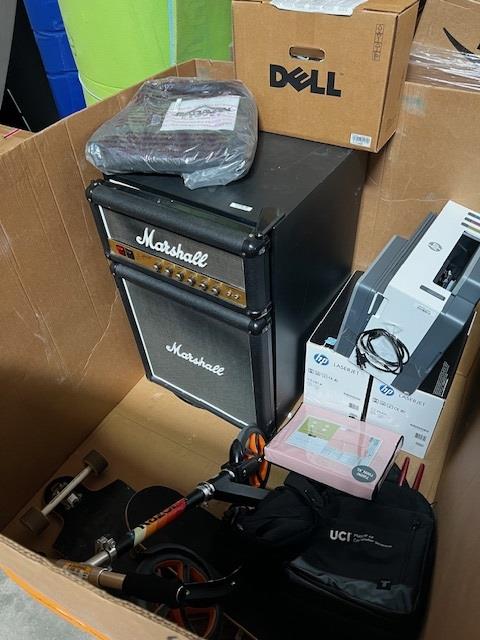 Pallet With Marshall Refridgerator Amp, Bags, Printer Toner, And More ...
