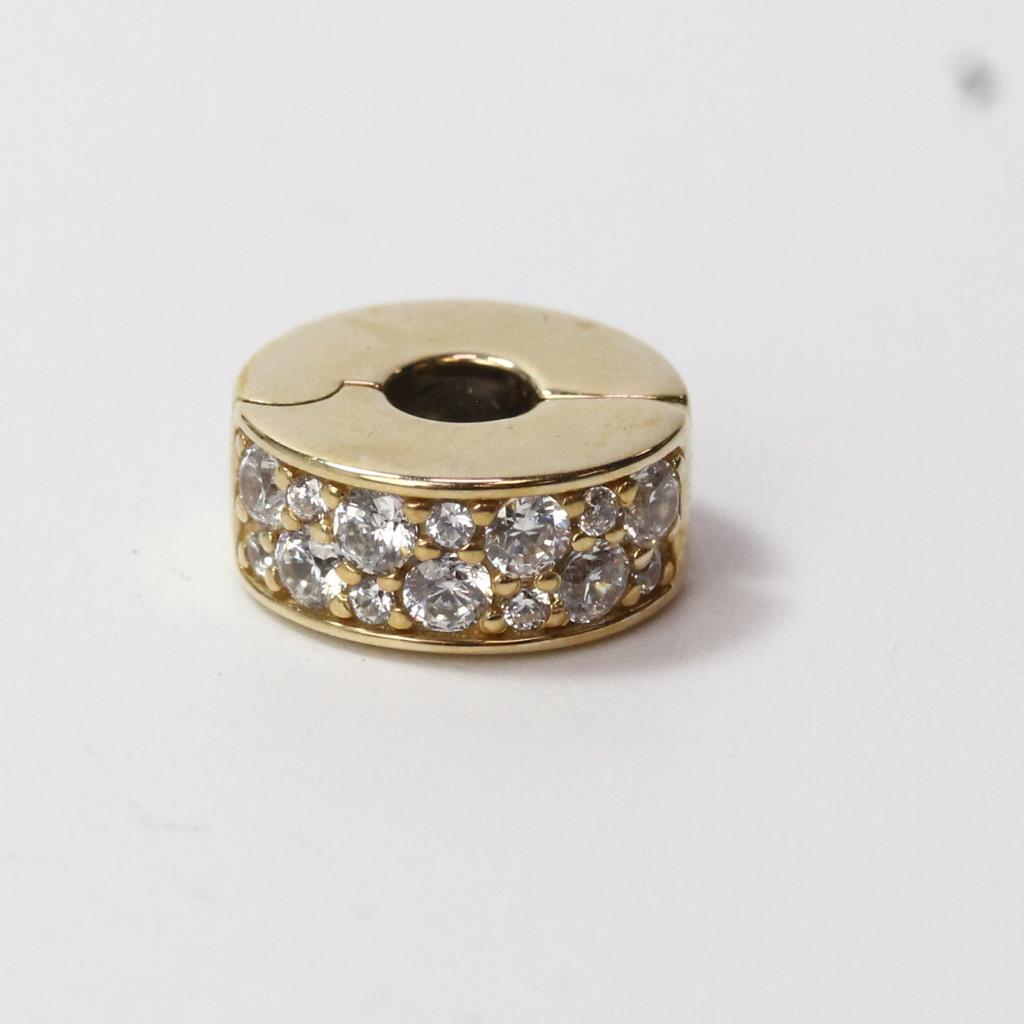 Pandora 14kt Gold Shining Elegance Clip Clear Stones 2.57g | Property Room