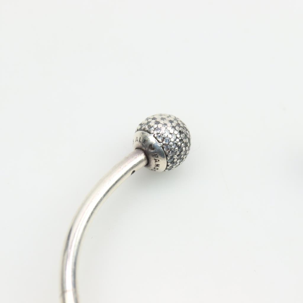 Pandora Moments Sterling Silver Open Bangle With Pave Caps | Property Room