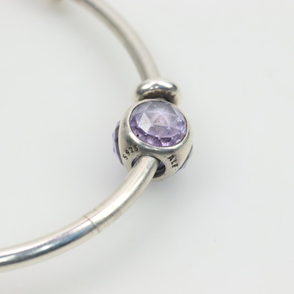 Pandora Moments Sterling Silver Open Bangle With Pave Caps | Property Room