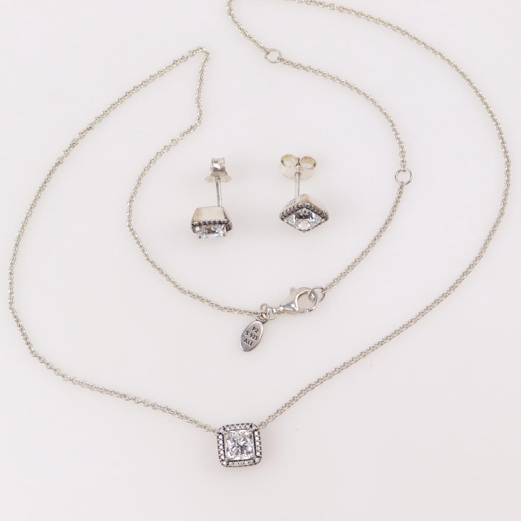 Pandora Silver Square Sparkle Halo Clear Stone Jewelry Set, 3 Pieces ...