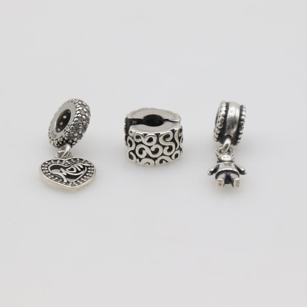 Pandora Sterling Silver Charms, 3 Pieces | Property Room