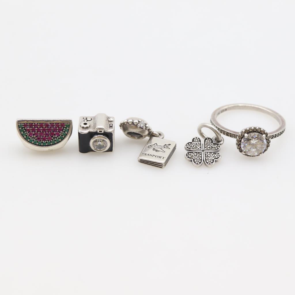 Pandora Sterling Silver Charms And Ring, 5 Pieces | Property Room
