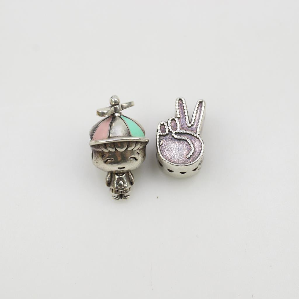 Pandora Sterling Silver Little Boy And Peace Sign Charm, 2 Pieces ...