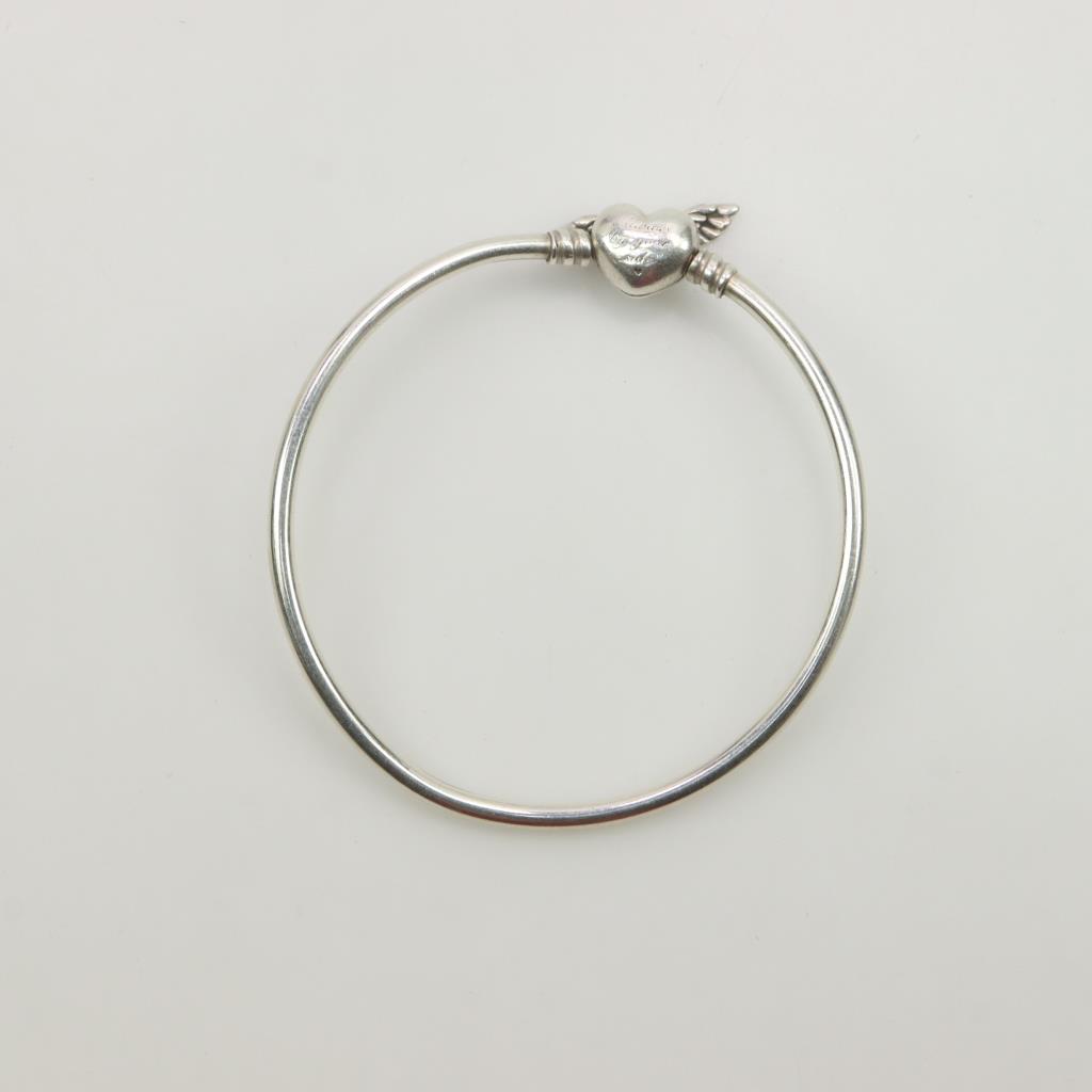 Pandora Sterling Silver Moments Collection Winged Heart Clasp Bangle ...