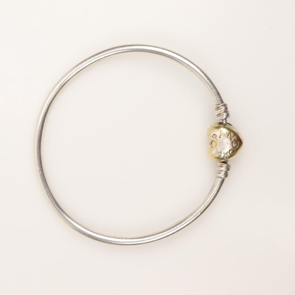 Pandora Sterling Silver Moments Heart Clasp Bangle | Property Room