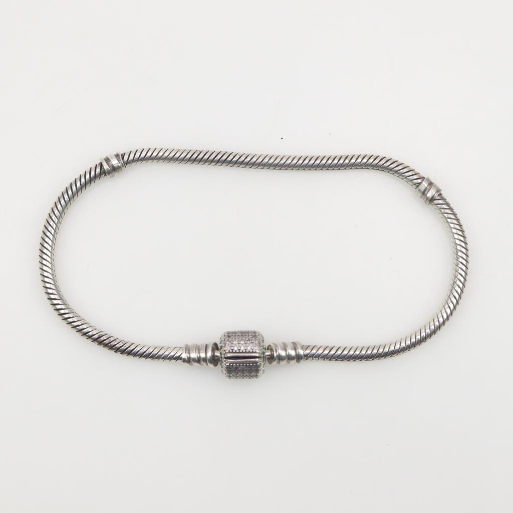 Pandora Sterling Silver Moments Sparkling Pave Clasp Snake Chain ...