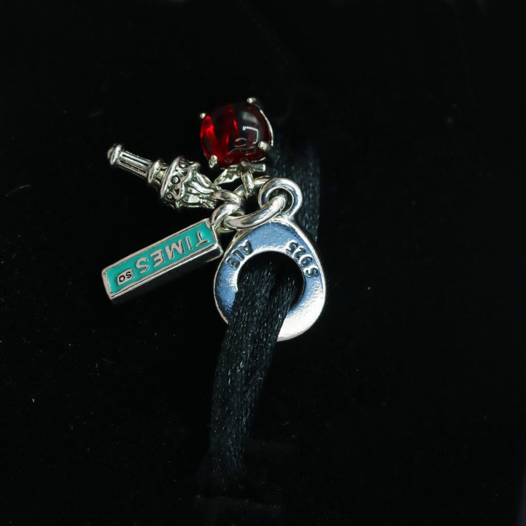Pandora Sterling Silver NYC Apple, Torch & Street Sign Triple Dangle ...