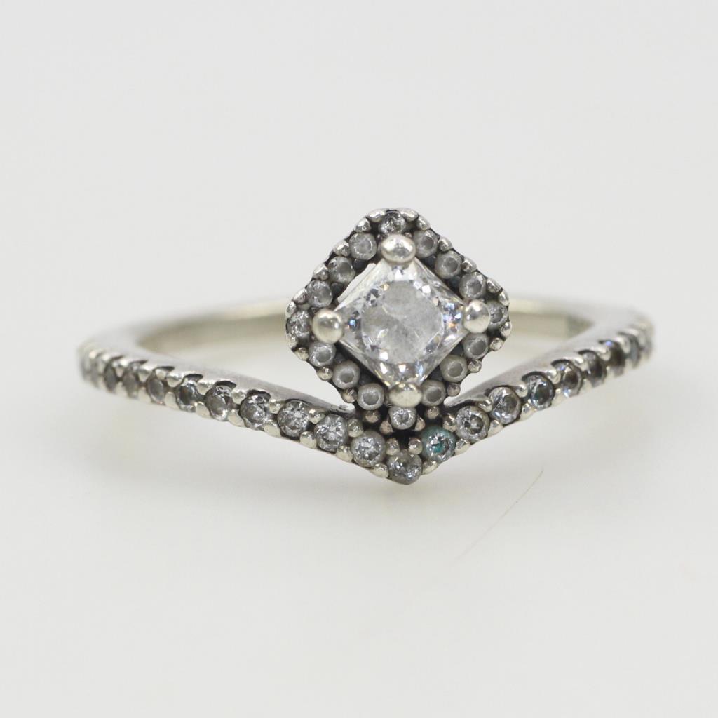 Pandora Sterling Silver Square Sparkle Wishbone Ring | Property Room