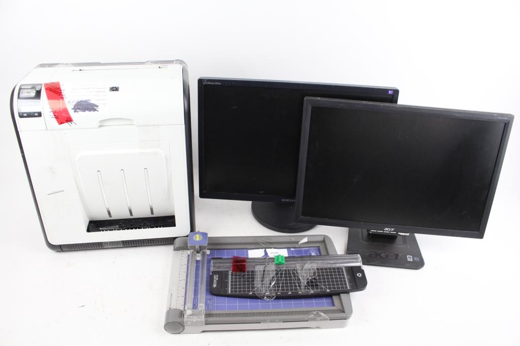 Paper Cutter, Printer And Computer Monitors. 4 Pieces | Property Room