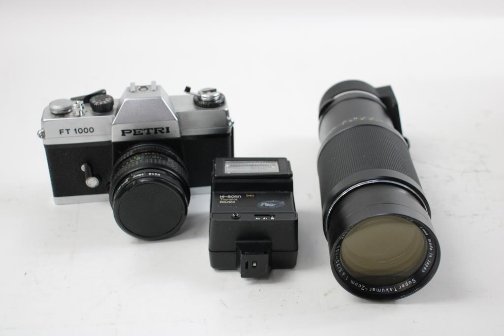 Petri Ft 1000 Polaroid Camera, Super Takumar Zoom Lens, And More, 3 ...