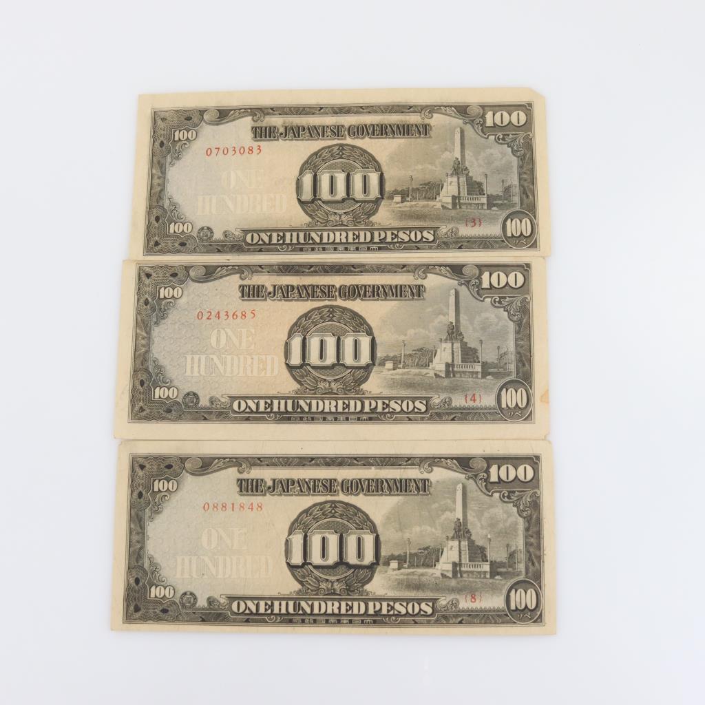 Philippines WWII Japanese Government Pesos, 3 Pieces | Property Room