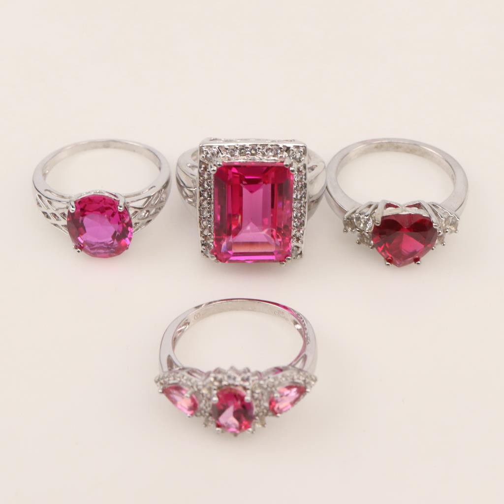 Pink Stones Sterling Silver Rings, 4 Pieces | Property Room