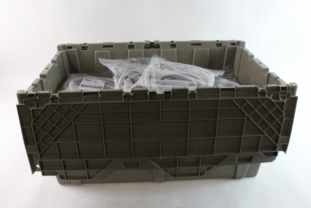 Plastic Tote With Appliance Hoses And Wires 10+ Pieces | Property Room