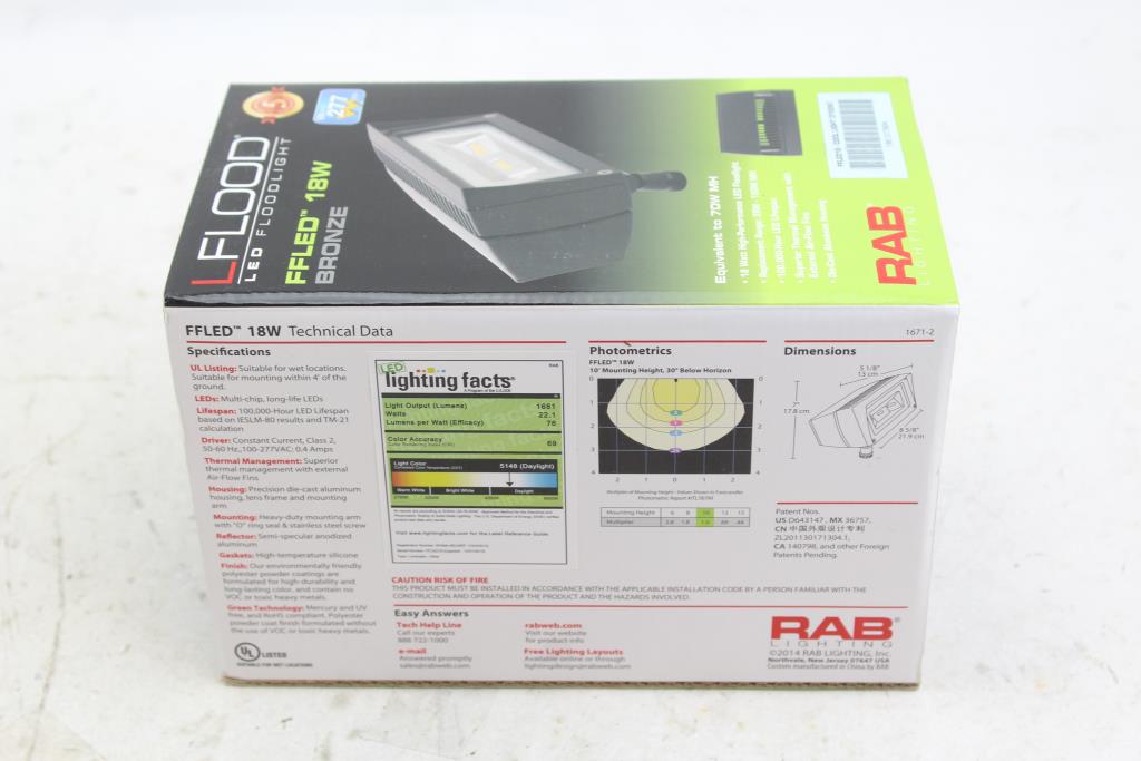 RAB Lighting FFLED 18W Cool LED Lamp, Bronze | Property Room