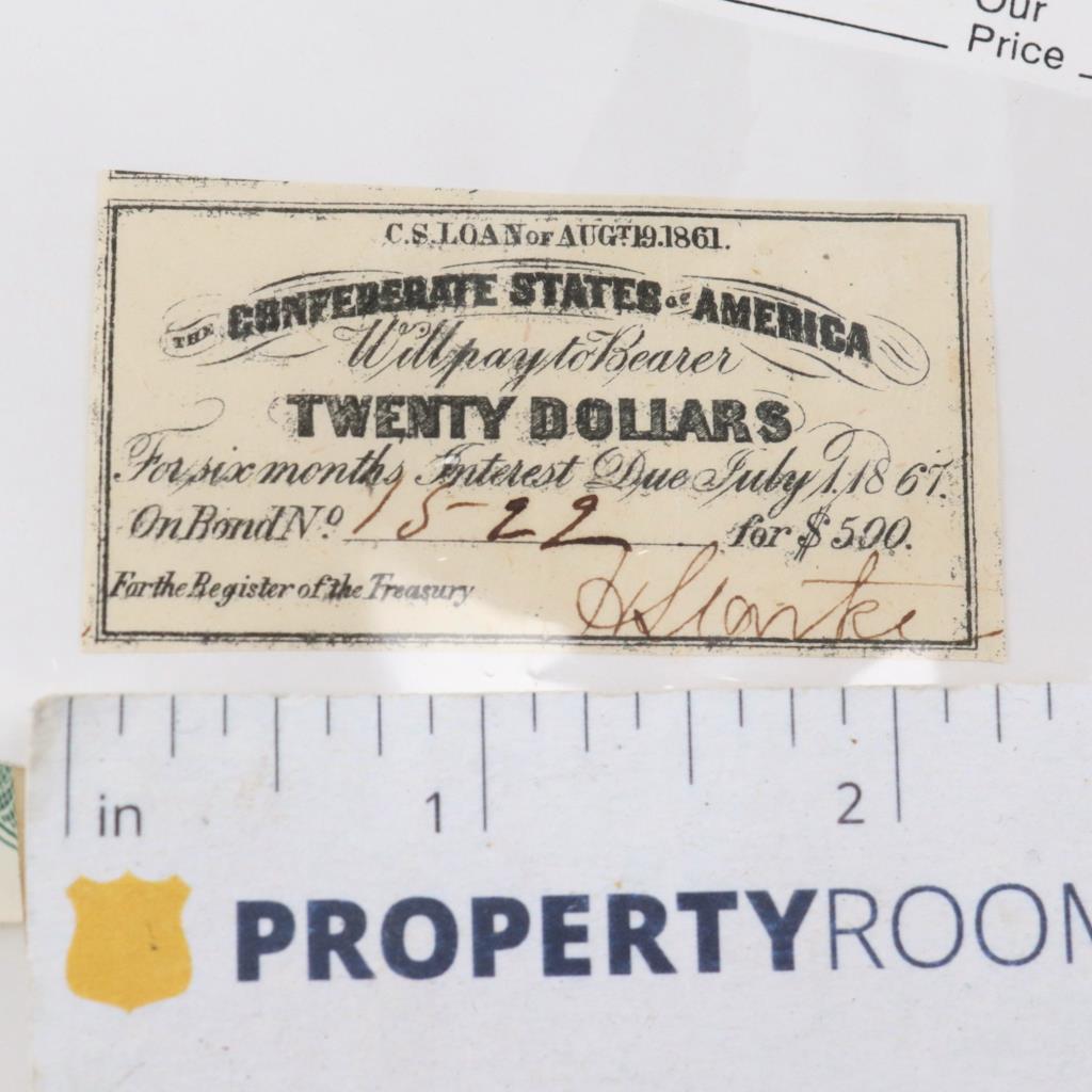 Railroad Company Collectible Stock Shares And Confederate Loan Voucher ...