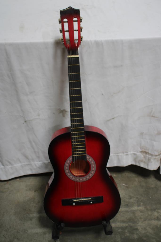 Red, Black Acoustic Guitar | Property Room