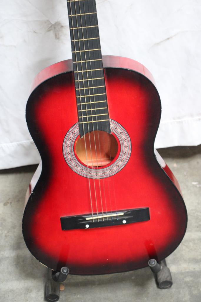 Red, Black Acoustic Guitar | Property Room