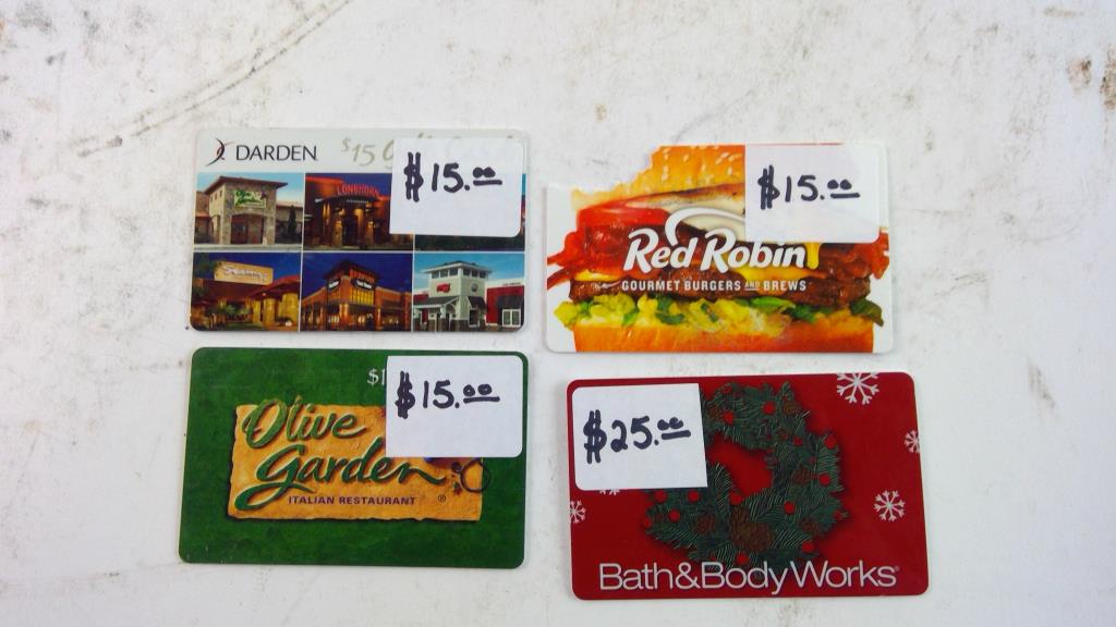 Red Robin, Bath & Body Works, Darden & Olive Garden Gift Cards, 4 ...