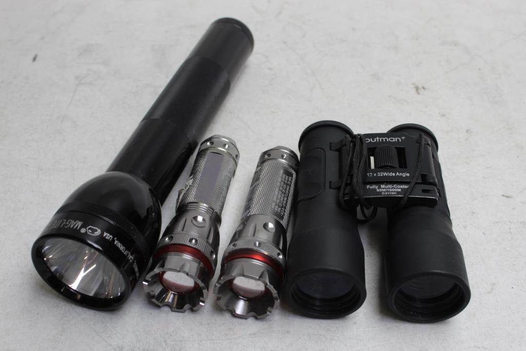 Redline, Maglite Flashlights, And Outman Binoculars 4 Pieces | Property ...