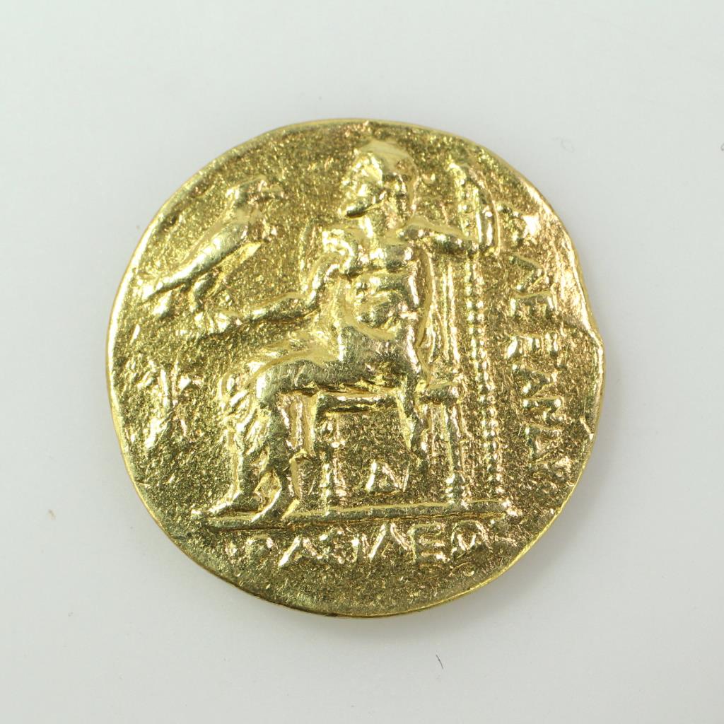 REPLICA Macedonian Alexander III Gold Plate Tetradrachm | Property Room