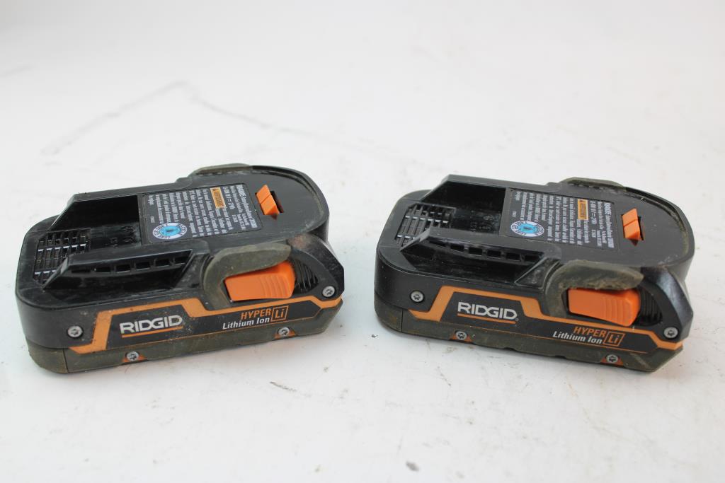 Ridgid 18V Hyper Lithium Ion Rechargeable Battery Packs, Lot Of 2 ...