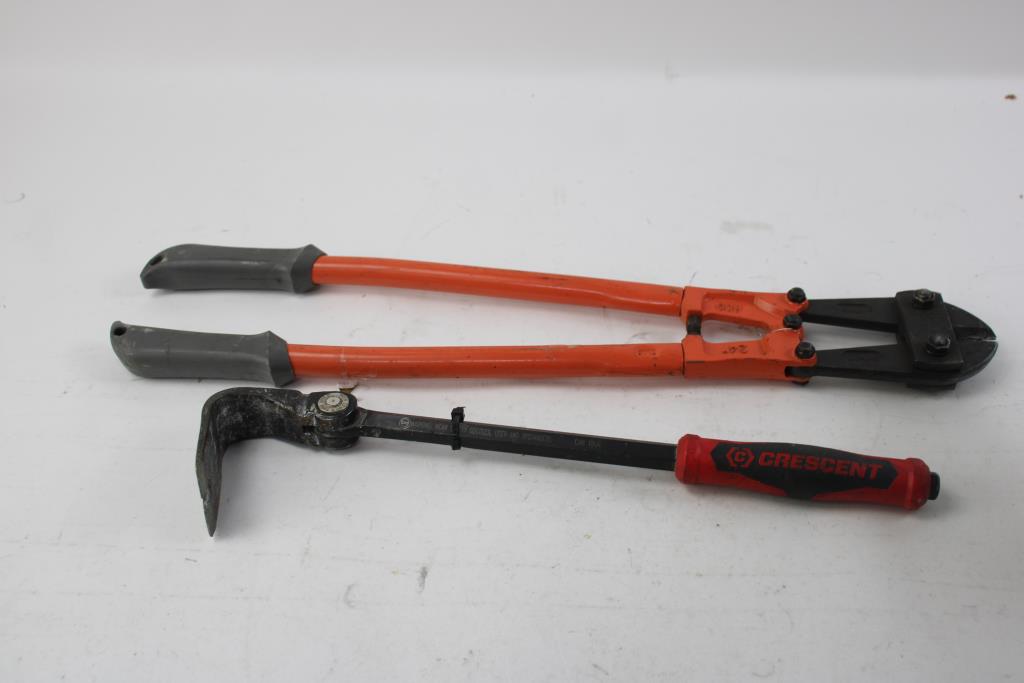 Ridgid Bolt Cutters, Ryobi Drill/driver, And Crescent Pry Bar, 3 Pieces ...