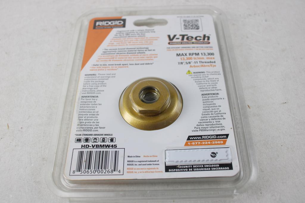 Ridgid Diamond Grinding Wheel, HD-VBMW45 | Property Room