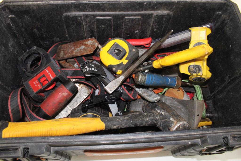 Ridgid Tool Box With Hammers, Wrench Cutters, Tape Measure And Common ...