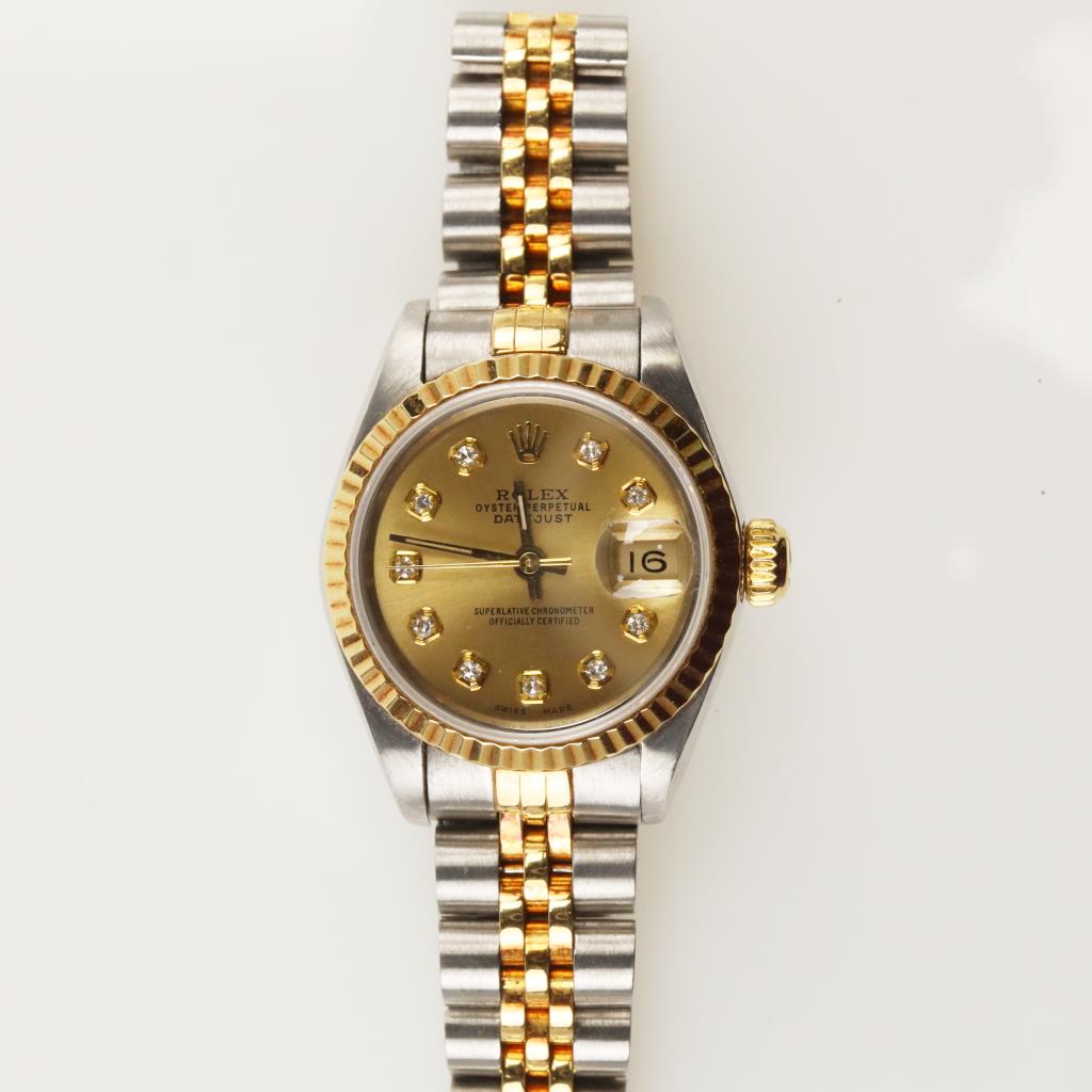 Rolex DateJust 18kt Gold Diamond Dial Watch-Evaluated By Our Certified ...