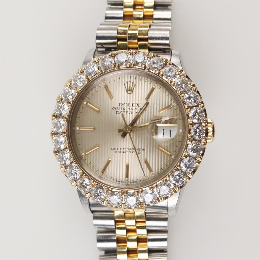 Rolex DateJust 6.50cts TW Diamond Watch-Evaluated By Our Certified ...