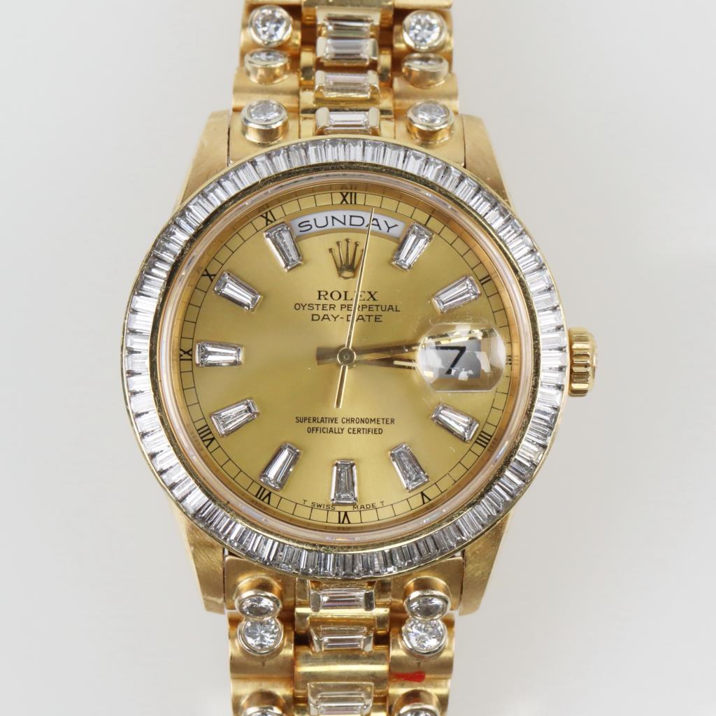 Rolex President 15.26ctTW Diamond 18kt Yellow Gold Watch-Evaluated By ...