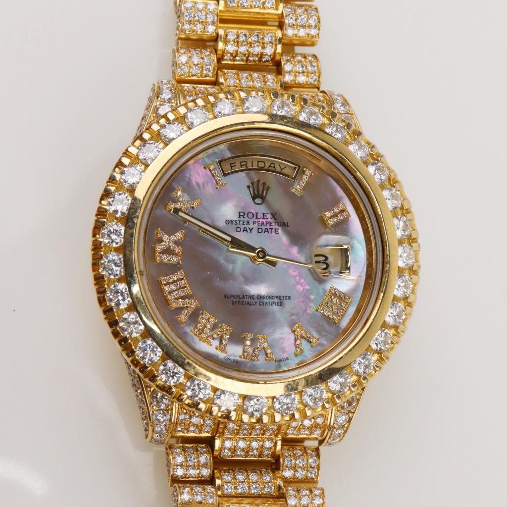 Rolex President Day-Date 16.56ctTW Diamond Gold Watch-Evaluated By Our ...