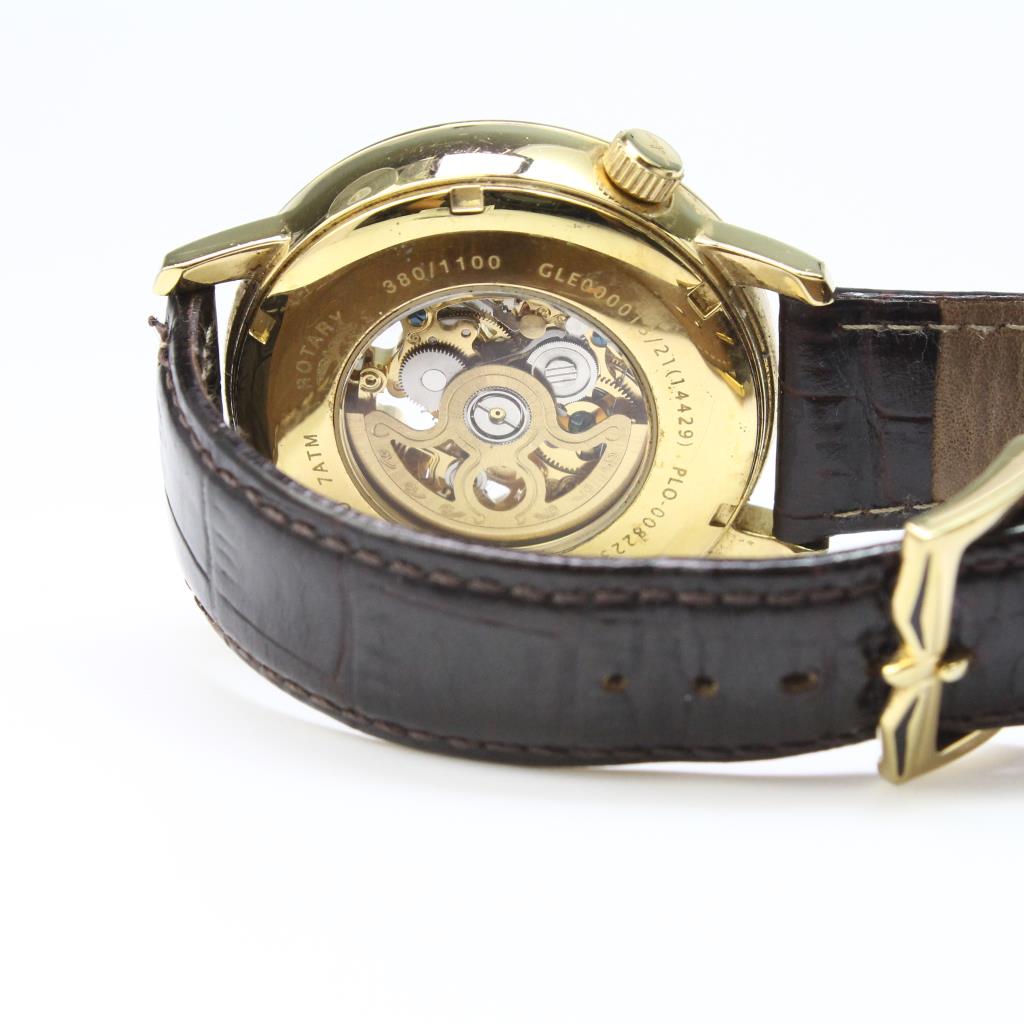 Rotary Automatic Skeleton Brown Leather Watch | Property Room