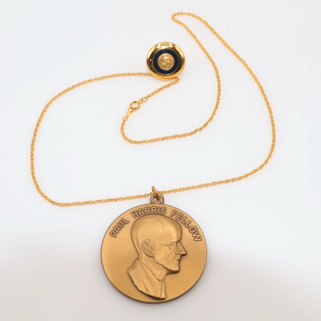 Rotary International Paul Harris Token Necklace And Pin Set | Property Room